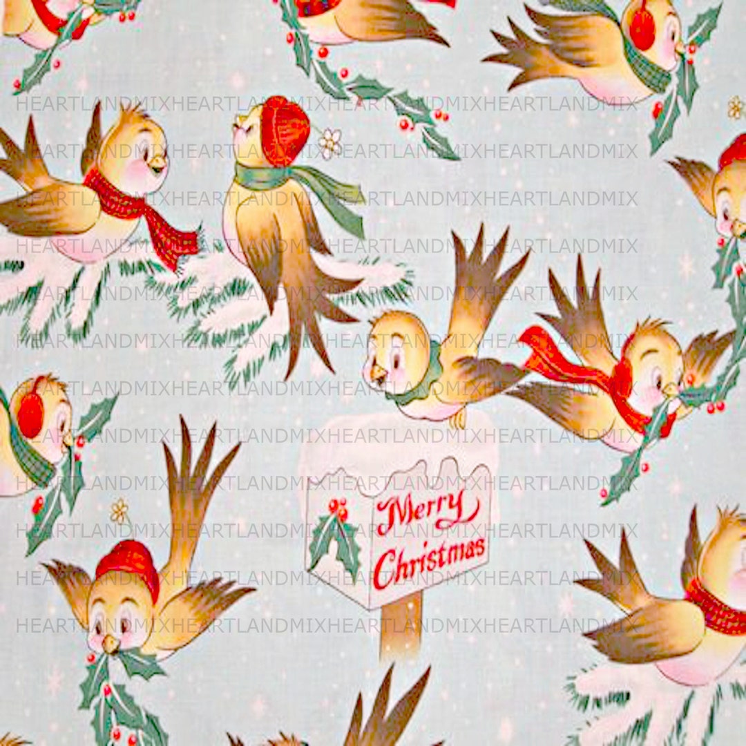 Holiday Christmas Wrapping Paper Digital Image Download Printable Birds ...