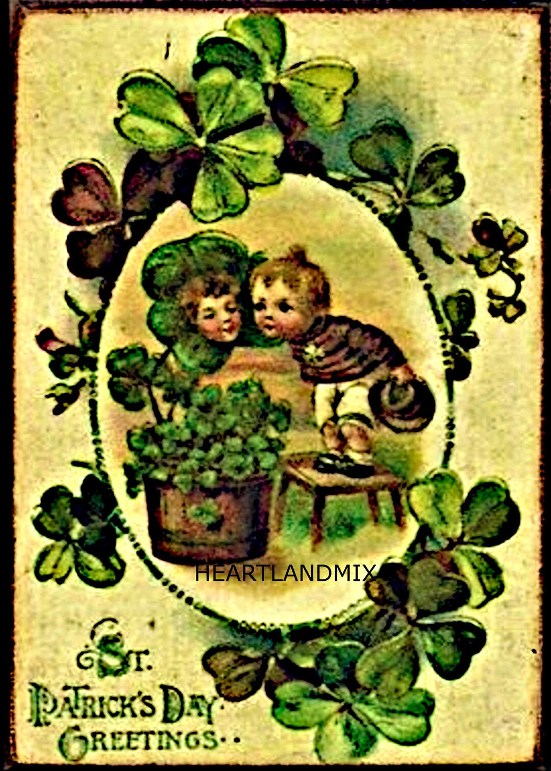 Vintage St Patricks Day Greetings Post Card Digital Download Printable ...