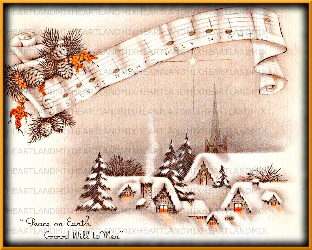 Vintage Christmas Peace on Earth Scene Digital Image Printable Download ...