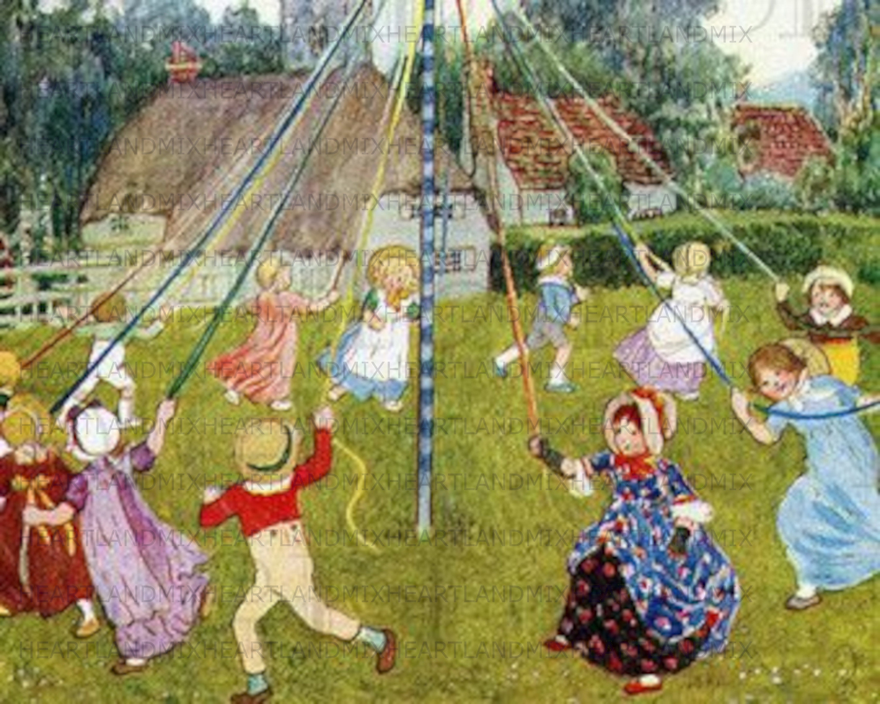 Vintage Whimsical Olde Days Maypole Dance Digital Download - Etsy