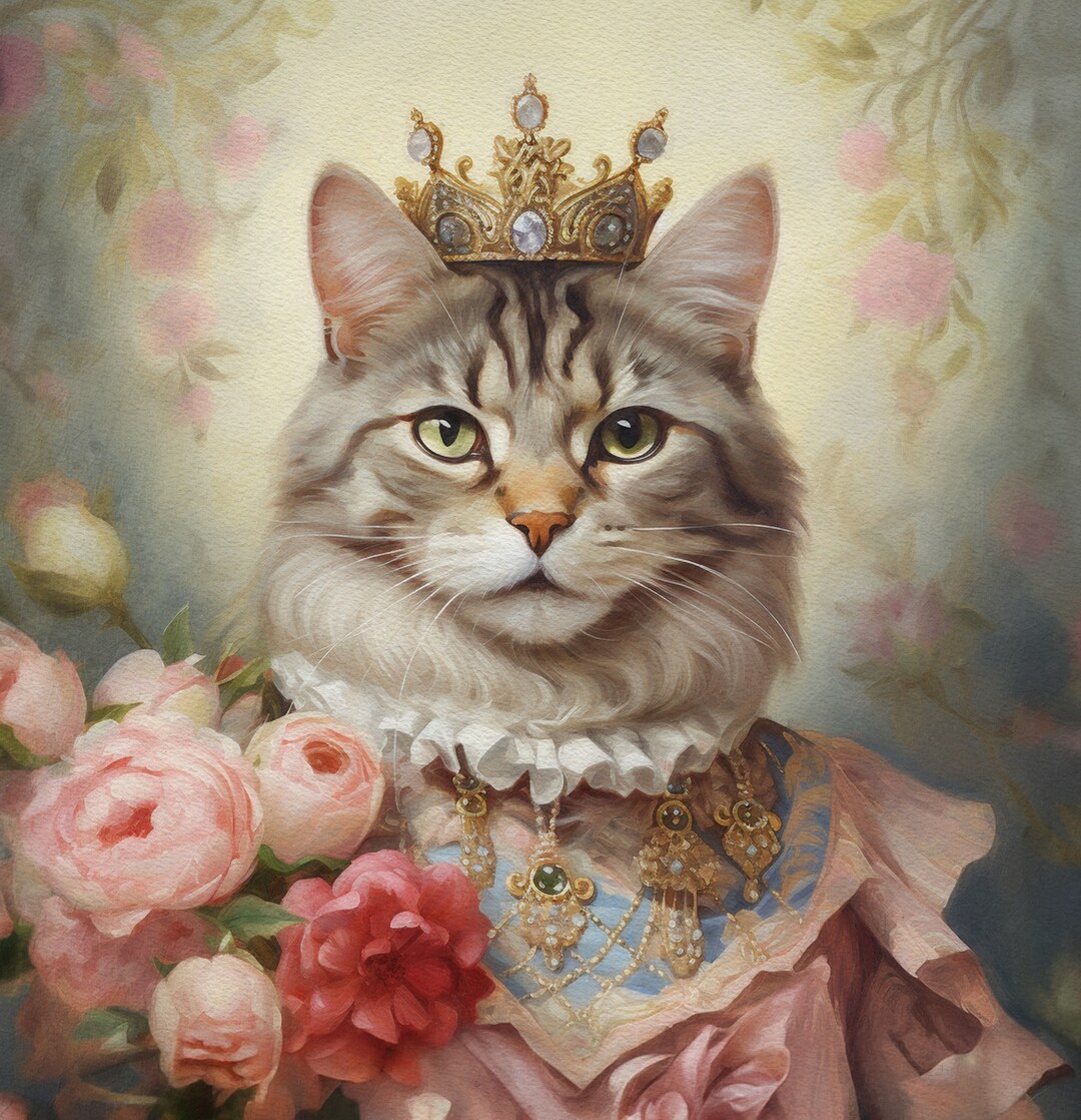 Custom Queen Pet Portrait Memorial, Regal Cat Painting, Pet Lovers Gift ...
