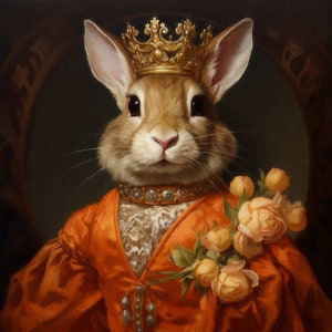 Custom Queen Rabbit Portrait Memorial, Regal Bunny Painting, Pet Lovers ...