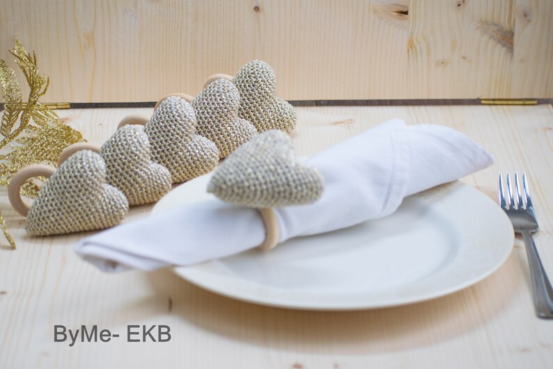 Crochet Gold Heart Napkin Rings Set of 6 - Etsy