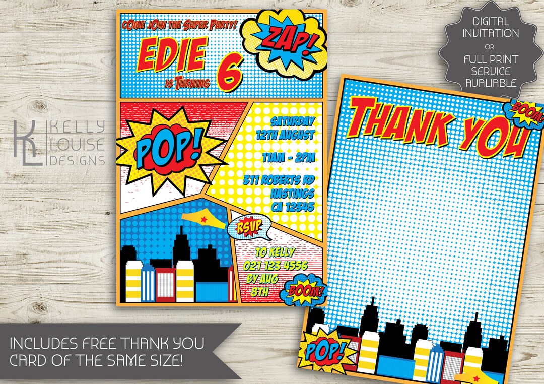 Comic Strip Birthday Invitation Superhero Comic Strip Invitation Wonder ...