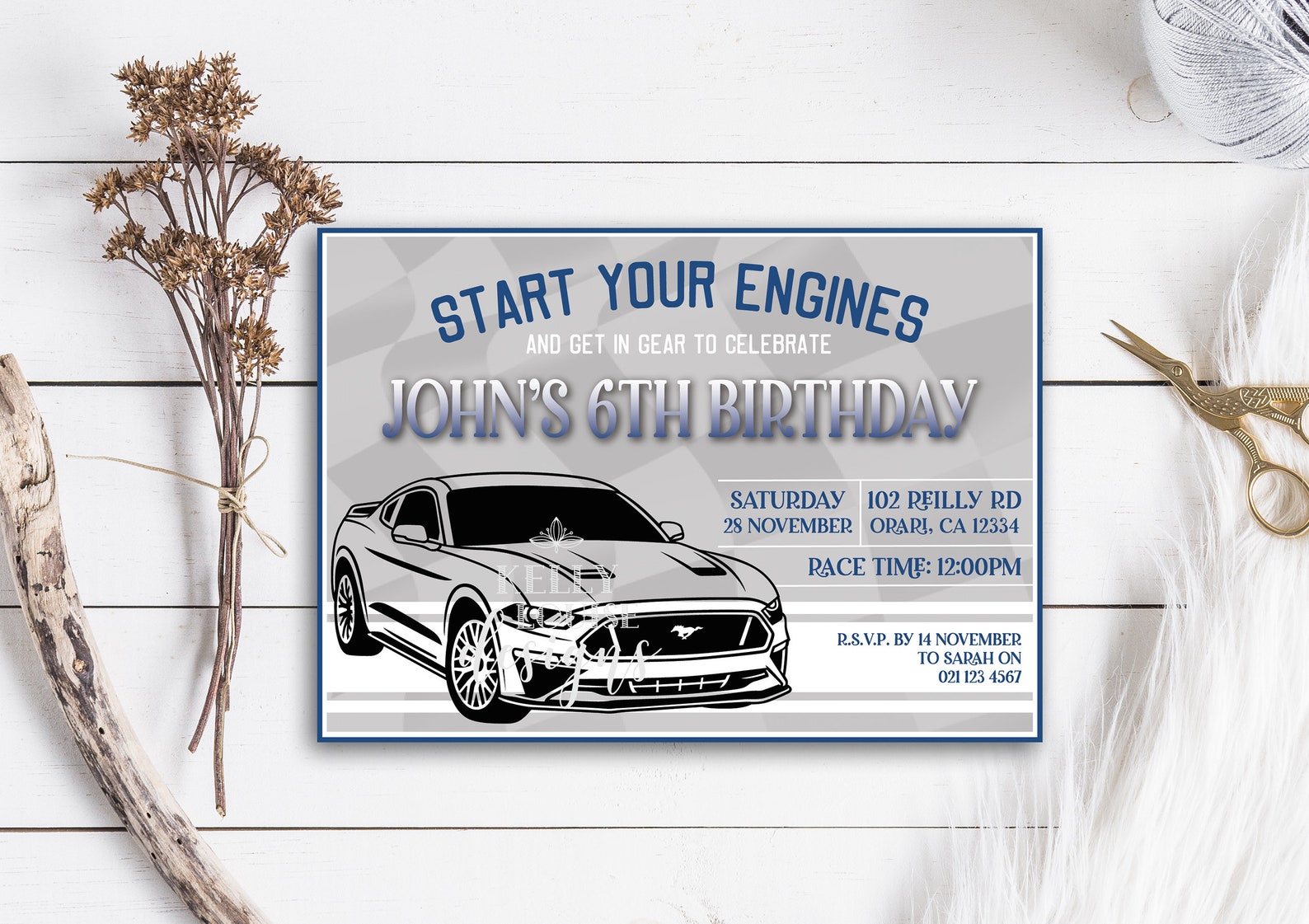 Mustang Birthday Invitation Ford Mustang Car Invitation Racing Car ...