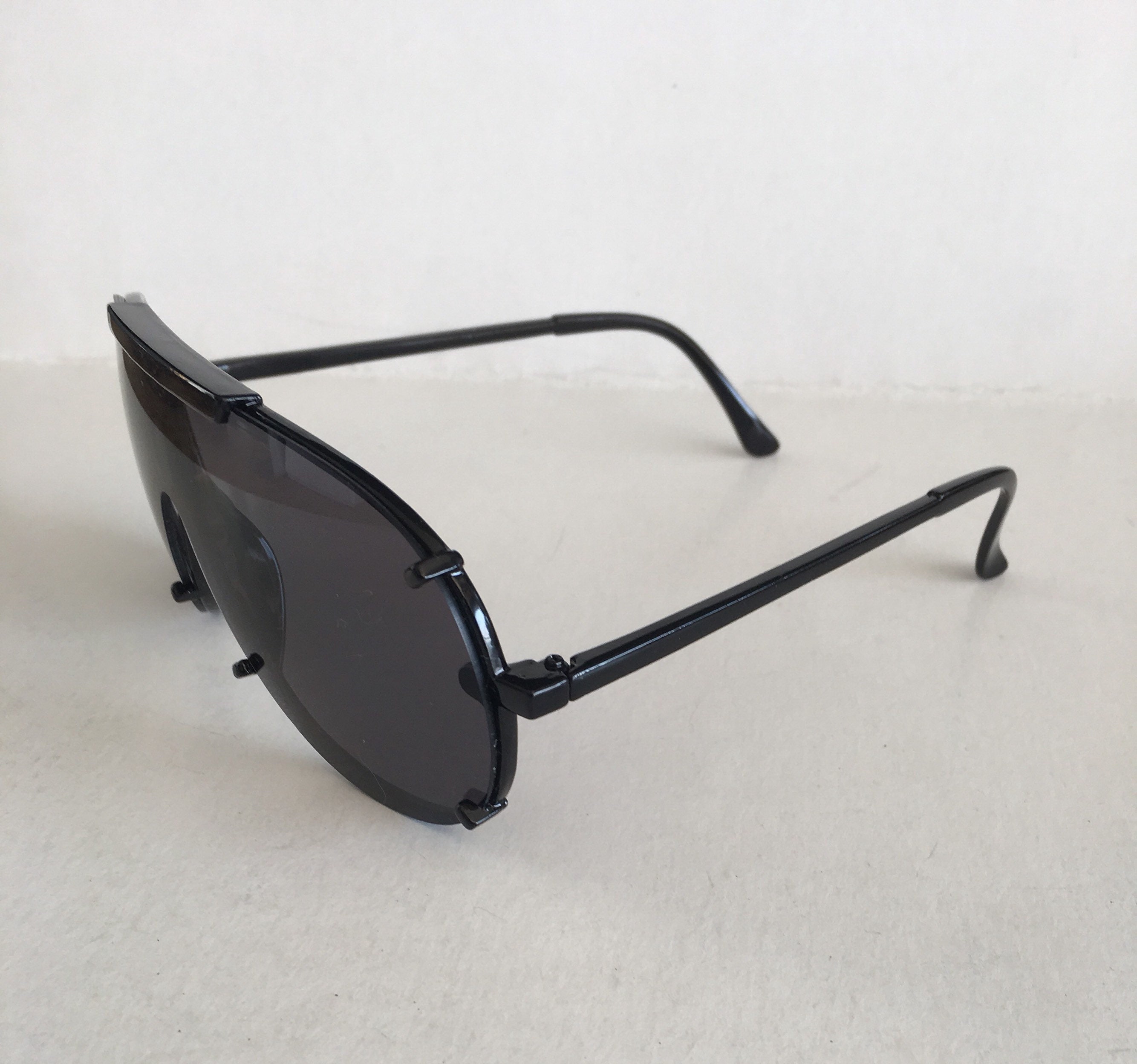 Vintage Black Shield Aviator Sunglasses - Etsy