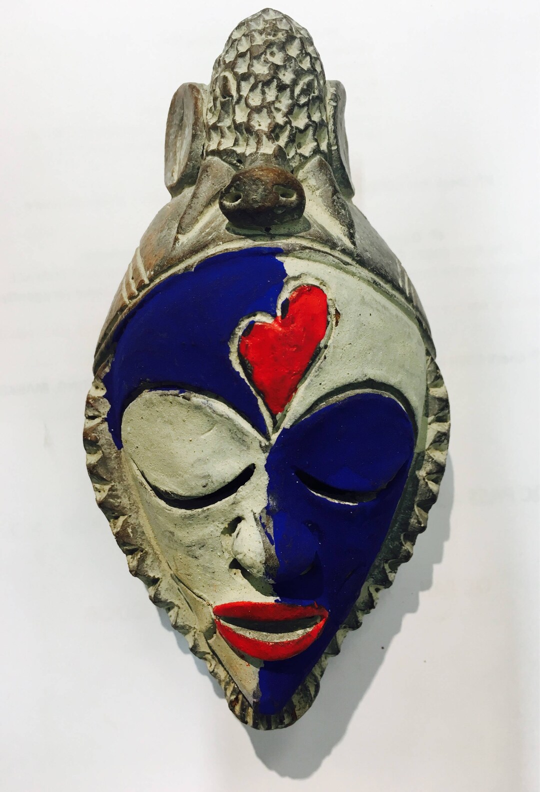 Vintage Ultramarine Blue, Crimson Red & White Handpainted West African ...