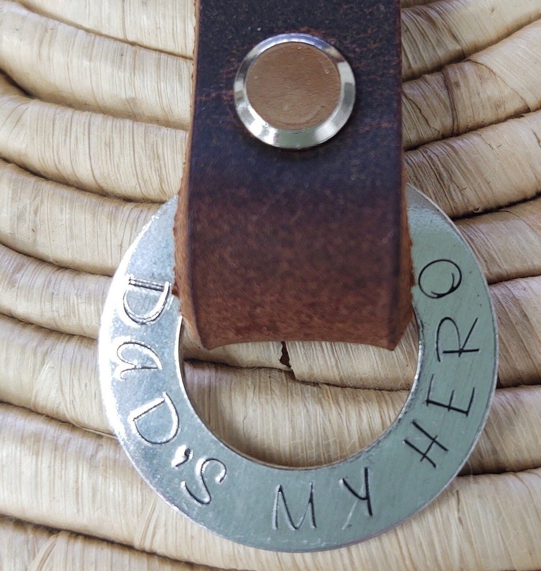 Leather Keychain Key Fob Hooks on Belt Hand Stamped Washer With the ...