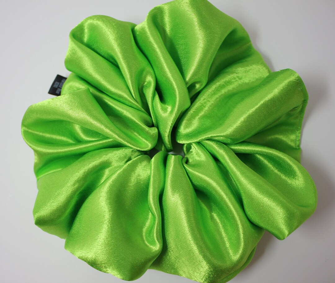Lime Green Textured Satin Scrunchie XXL Scrunchie 9 Diameter Mini 4 ...