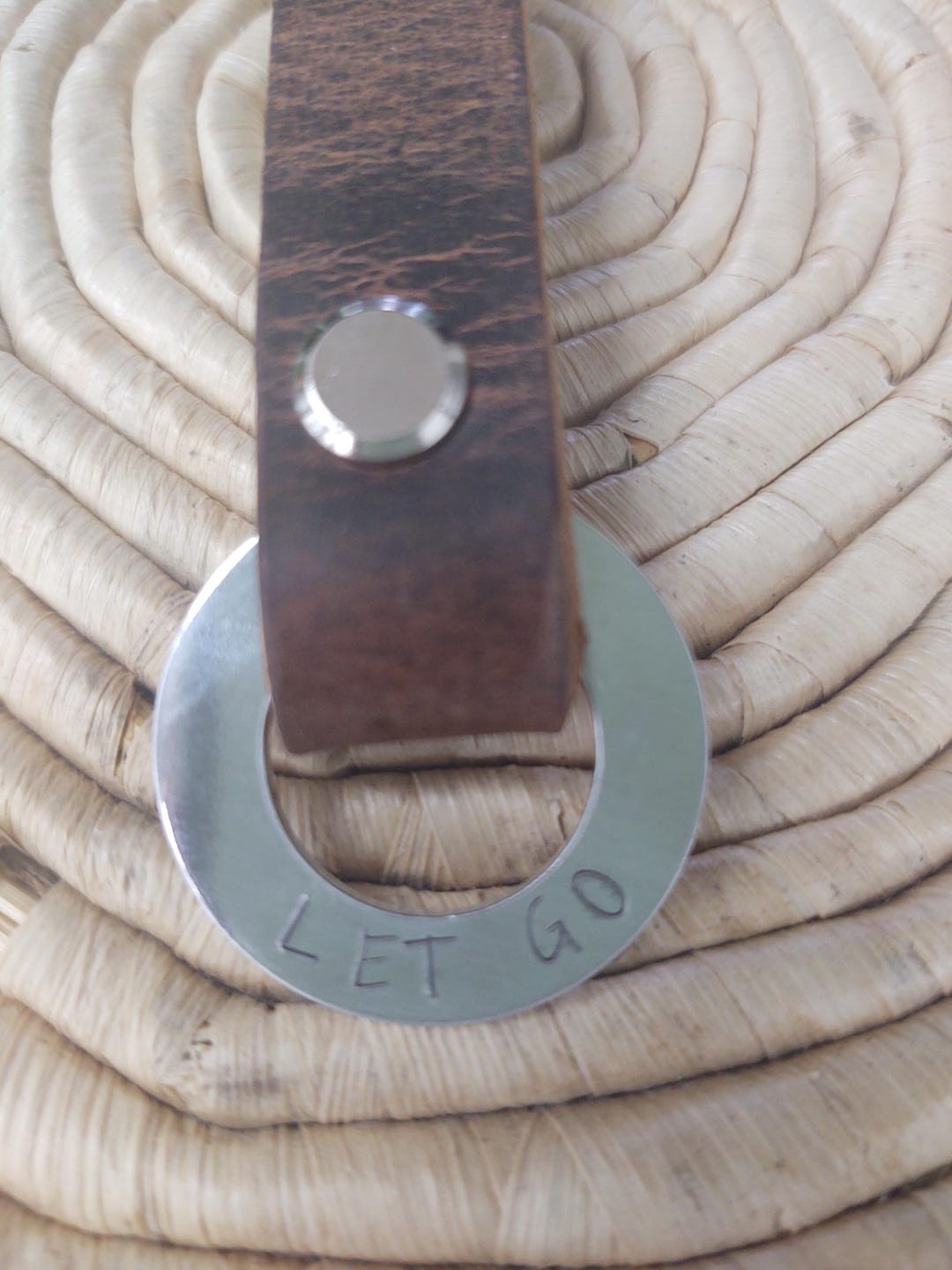 Leather Keychain Key Fob Hooks on Belt Hand Stamped Message "let Go ...