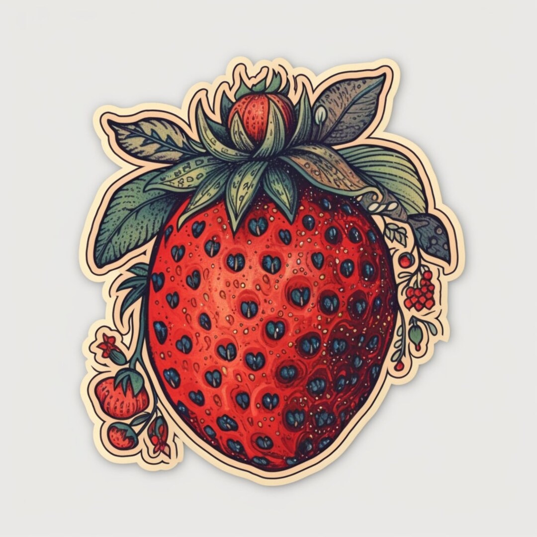 Strawberry Sticker With Flower, Strawberry Sticker, Canning Stickers ...