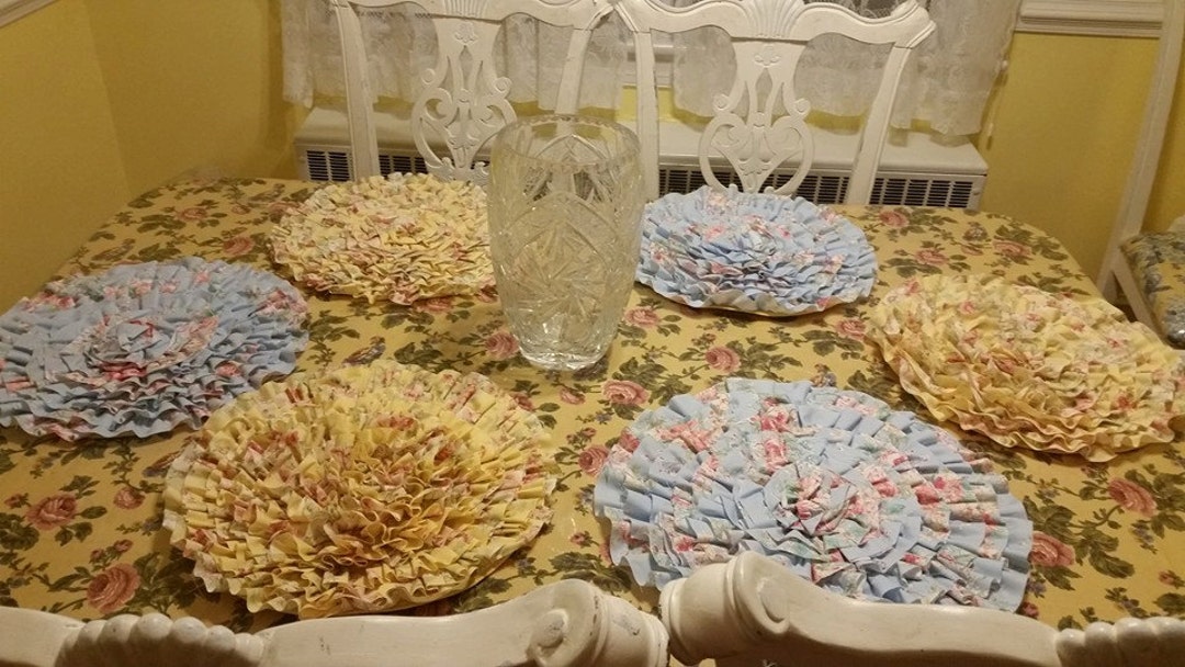 Custom Made to Order Ruffled Placemats Vintage Shabby Chic Floral Place ...