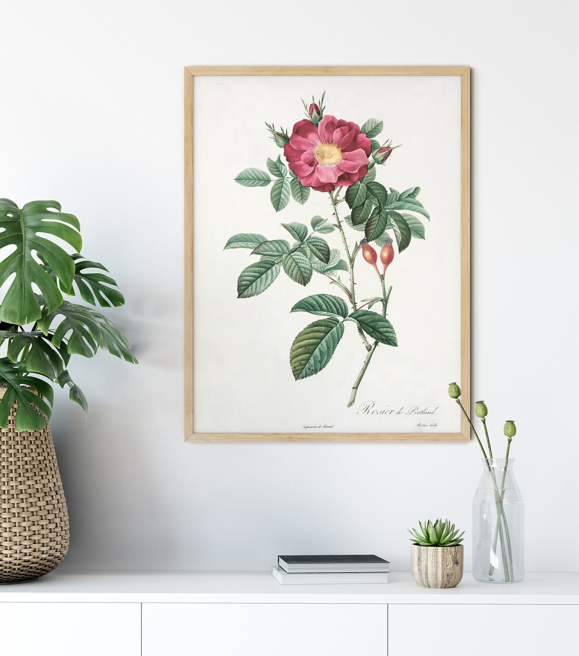 Printable Red Rose Wall Art, Downloadable Art, Cottage Decor, Gift for ...