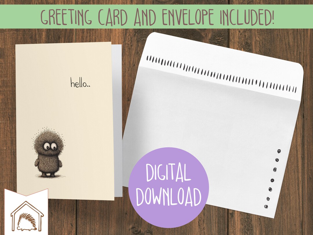 Printable Greeting Card and Envelope, Hello, Pdf Instant Digital ...