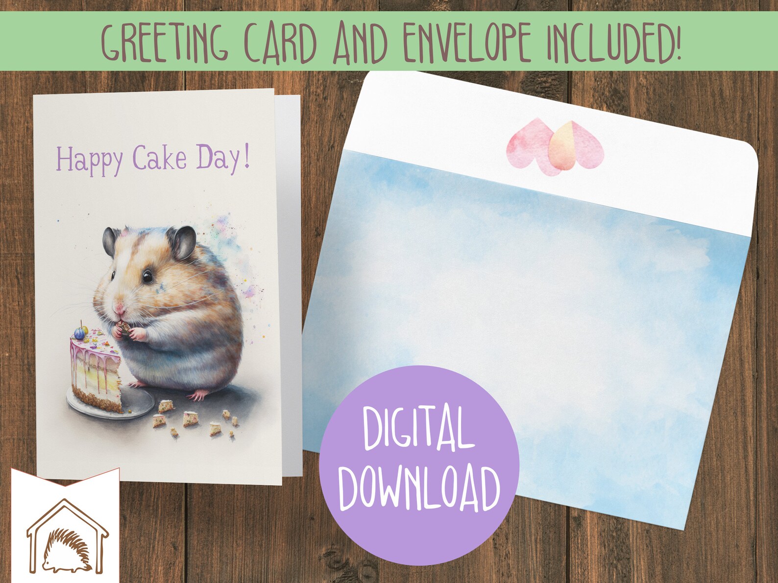 Printable Birthday Card and Envelope, Happy Cake Day, Pdf Instant ...