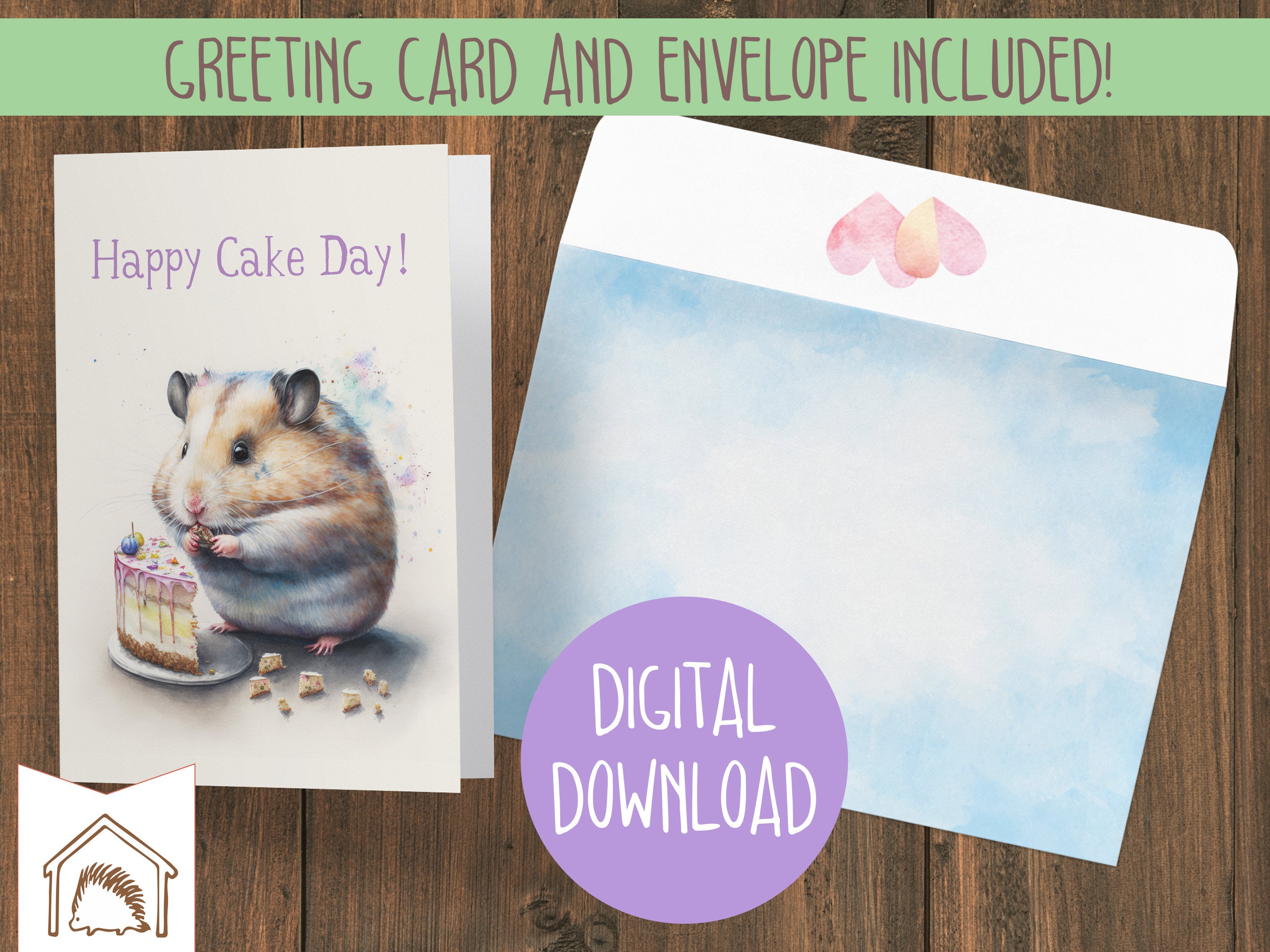 Printable Birthday Card and Envelope, Happy Cake Day, Pdf Instant ...