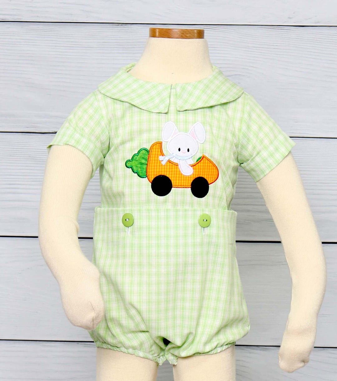 Baby Boy Easter Romper | Green Plaid Bunny Car Outfit | 291708 - Etsy