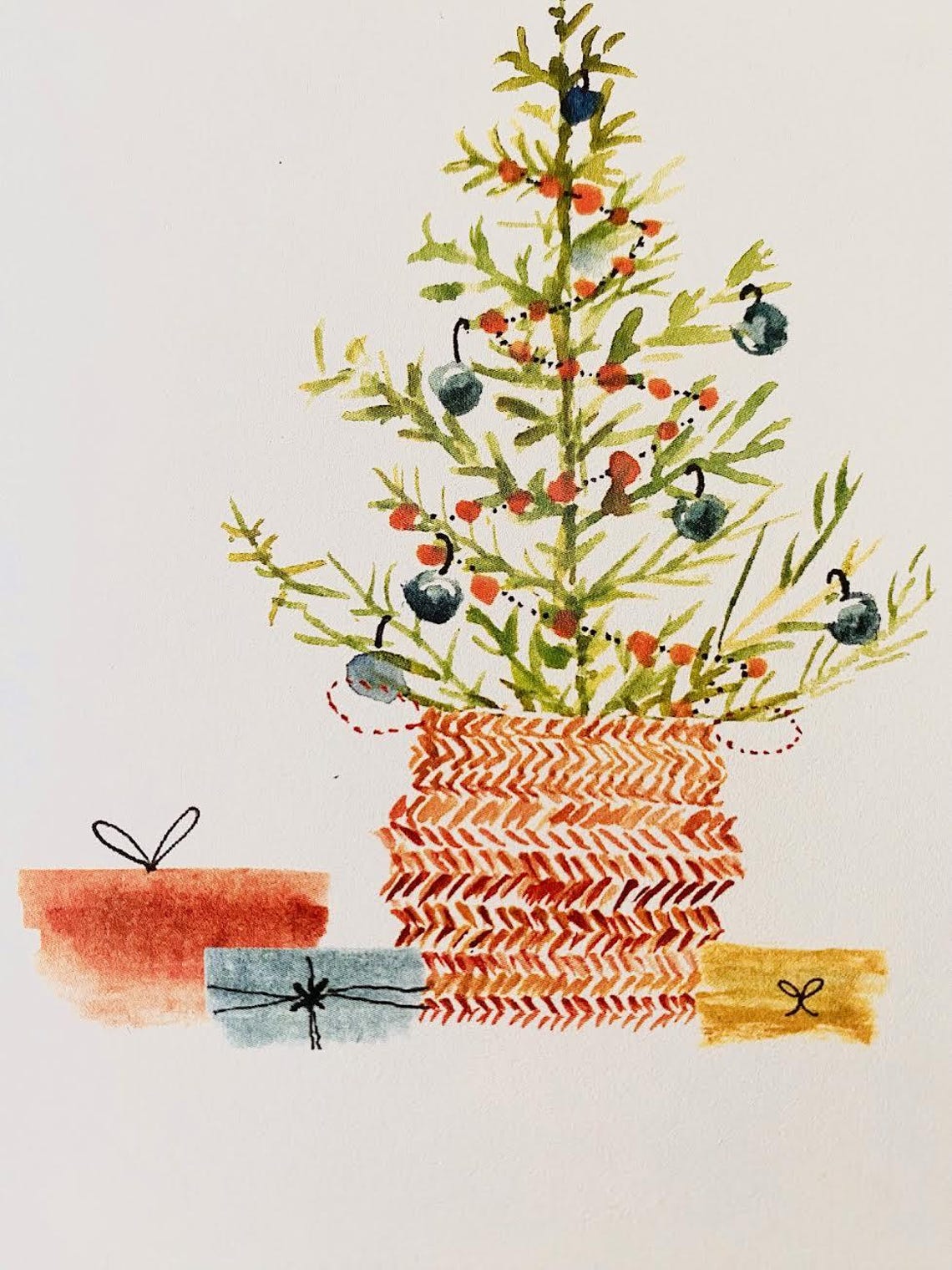 Merry Christmas Basket Tree in Basket Set of 6 Blank Notecards ...