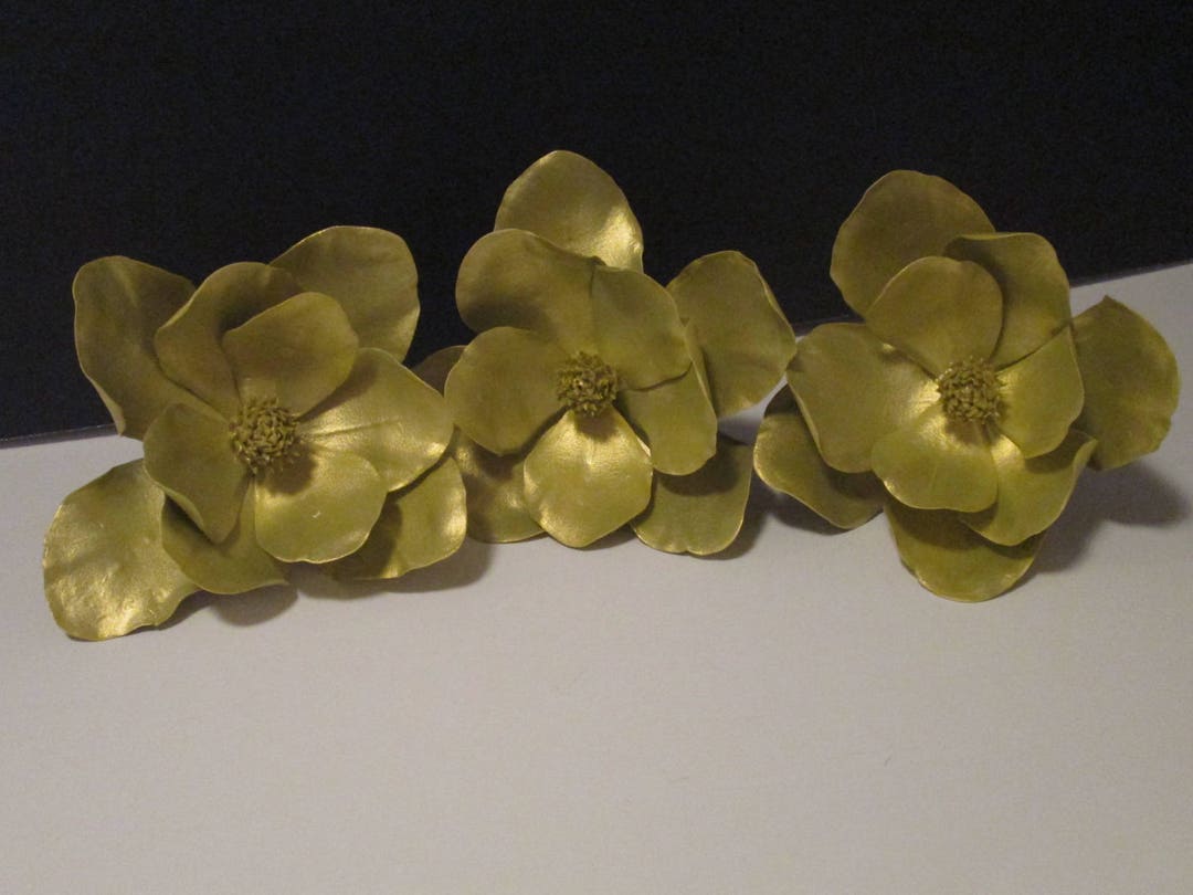 Gold Southern Magnolia Sugar Flower Cake Toppers, Set of Three, Large ...