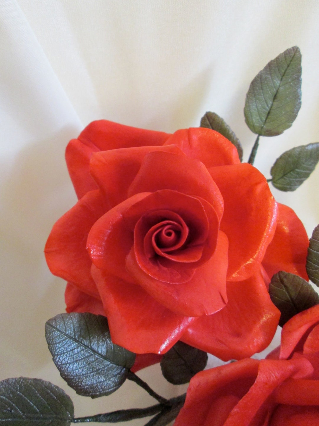 Realsitic Rose Gumpaste Sugar Flowers Cake Topper Edible Large 3" Red ...