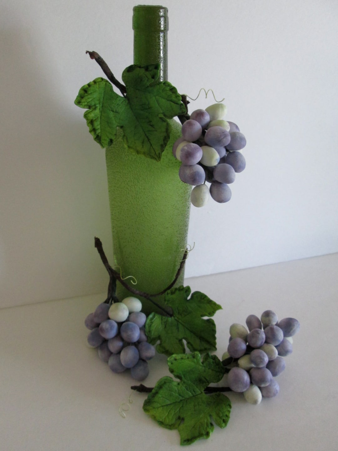 Handmade Wine Bottle Cake Topper Grapes Sugar Edible - Etsy