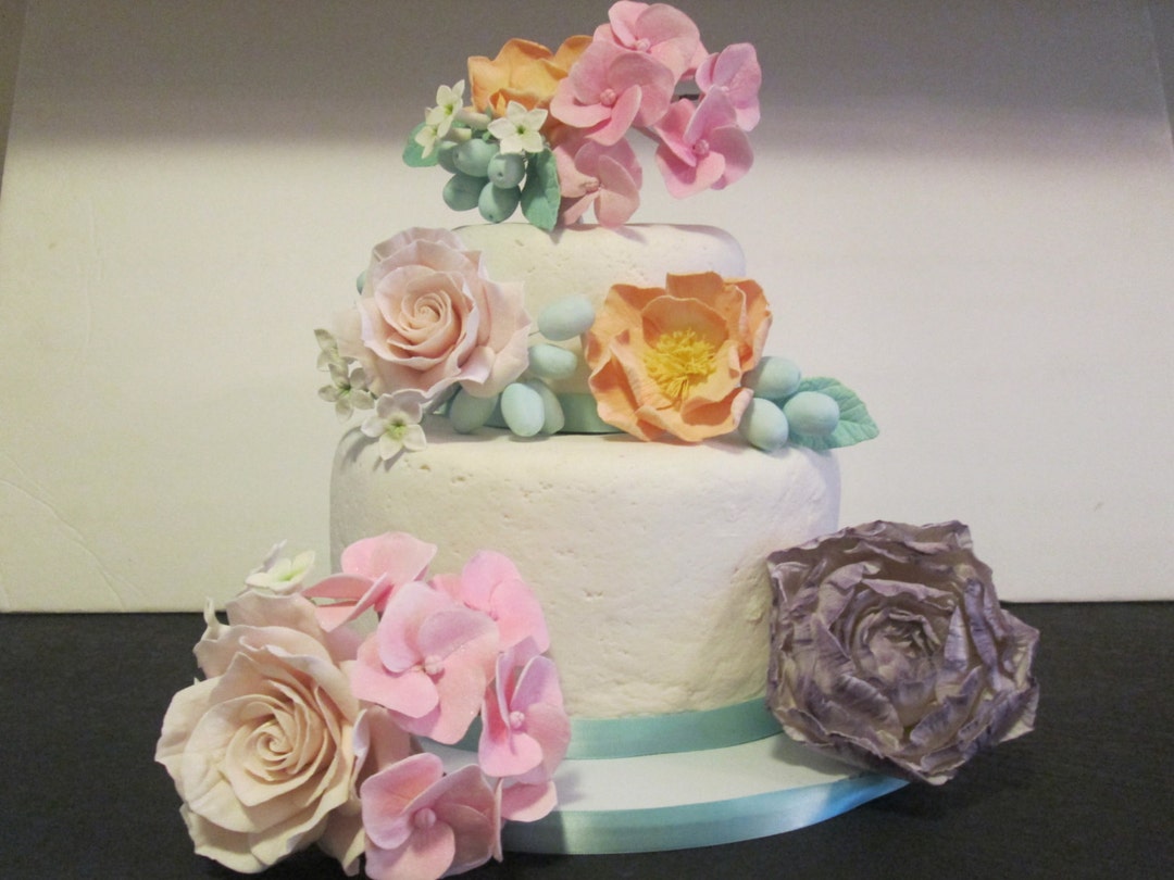 Realsitic Sugar Rose Cake Topper Hydrangea Stephanotis Grapes Wild Rose ...