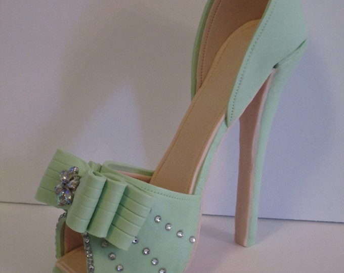 High Heel Shoe Peep Toe Cake Topper Crystals Bows Gum Paste Fondant Red ...