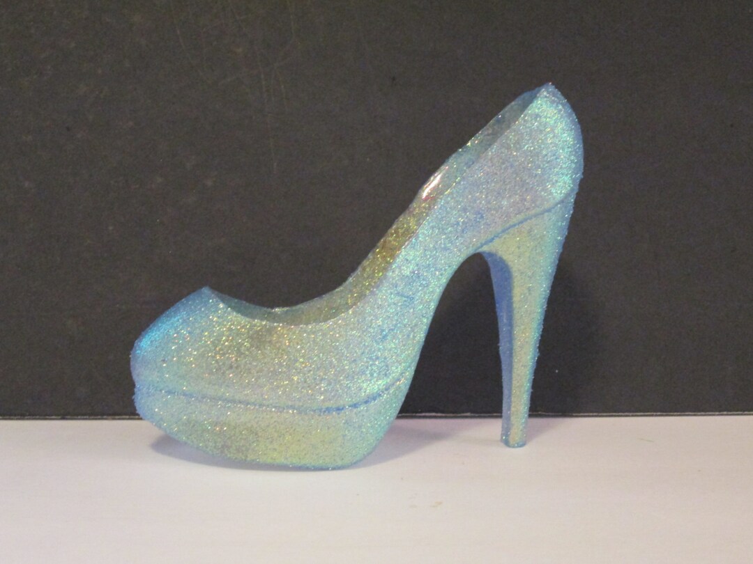 Stiletto Sugar Shoe Cake Topper: Sparkly Blue Cinderella Slipper - Etsy