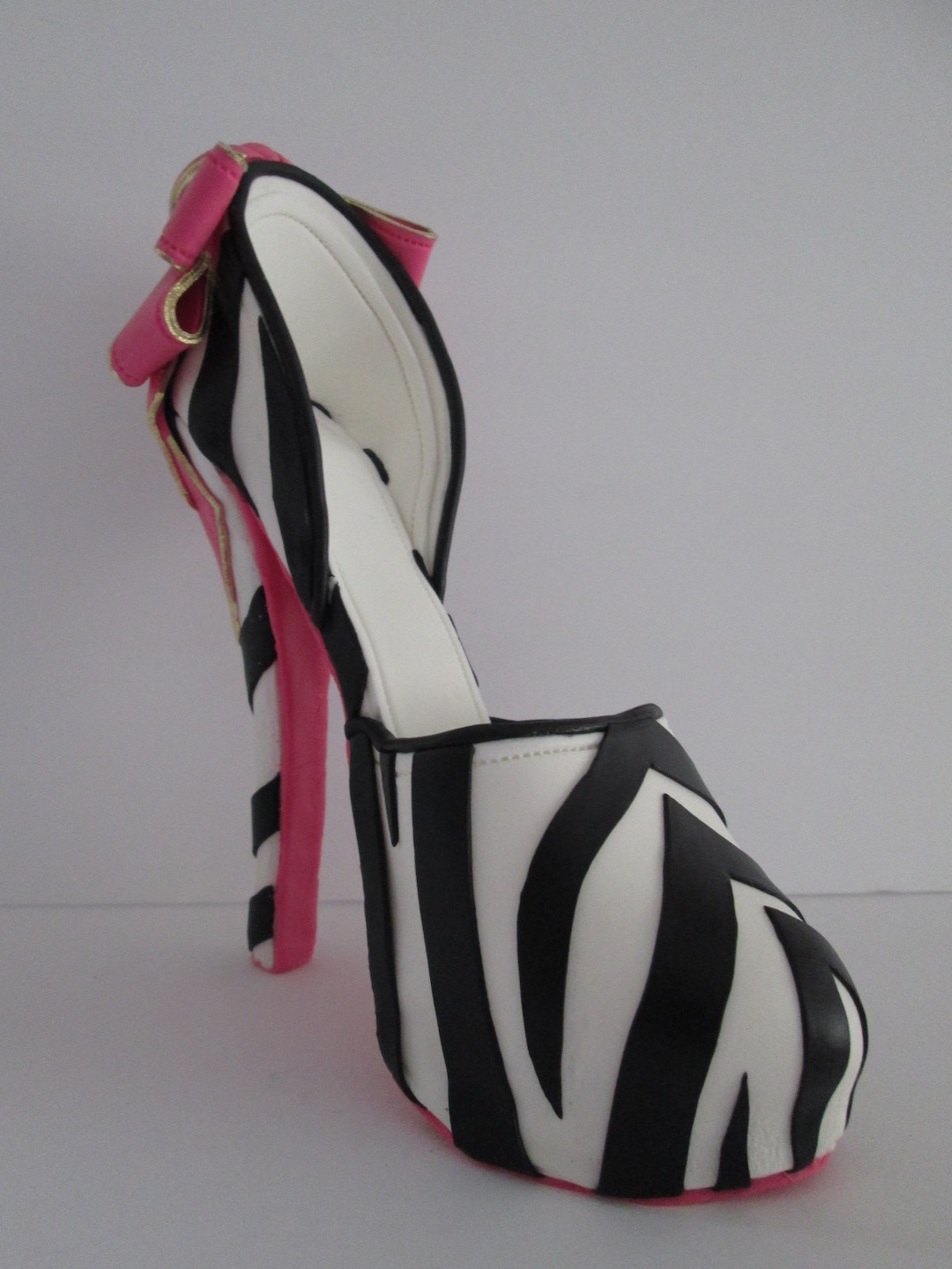 Platform Stiletto Sugar Shoe Cake Topper, Tiger Print, Zebra Striped ...