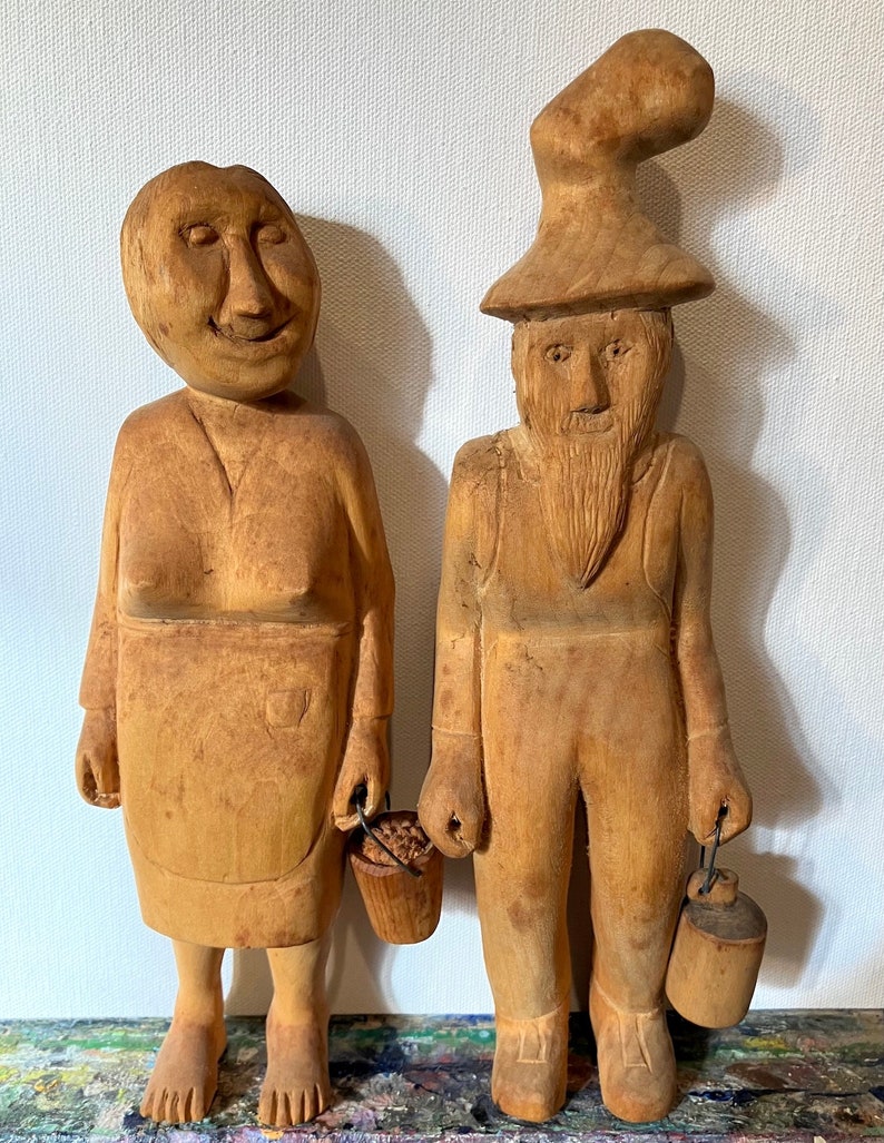 Vintage, Rustic Whittled Wood Couple - Etsy