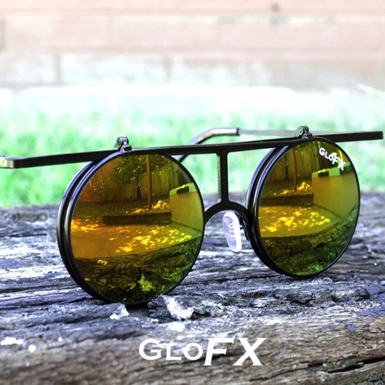 Glofx Flip Diffraction Glasses – Matte Black Round Vintage Orange ...