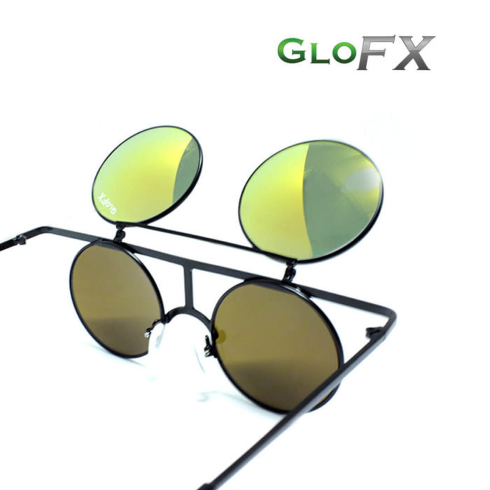 Glofx Flip Diffraction Glasses – Matte Black Round Vintage Orange ...