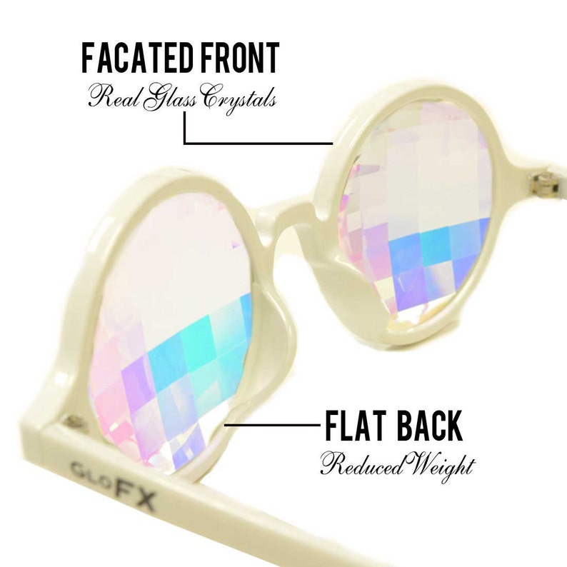 Glofx White Kaleidoscope Glasses Rainbow Bug Eye Flat Back - Etsy