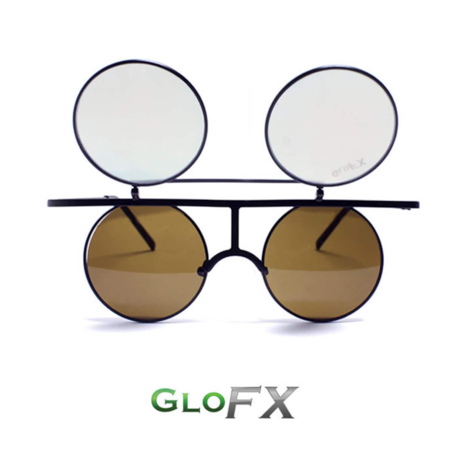 Glofx Flip Diffraction Glasses – Matte Black Round Vintage Orange ...