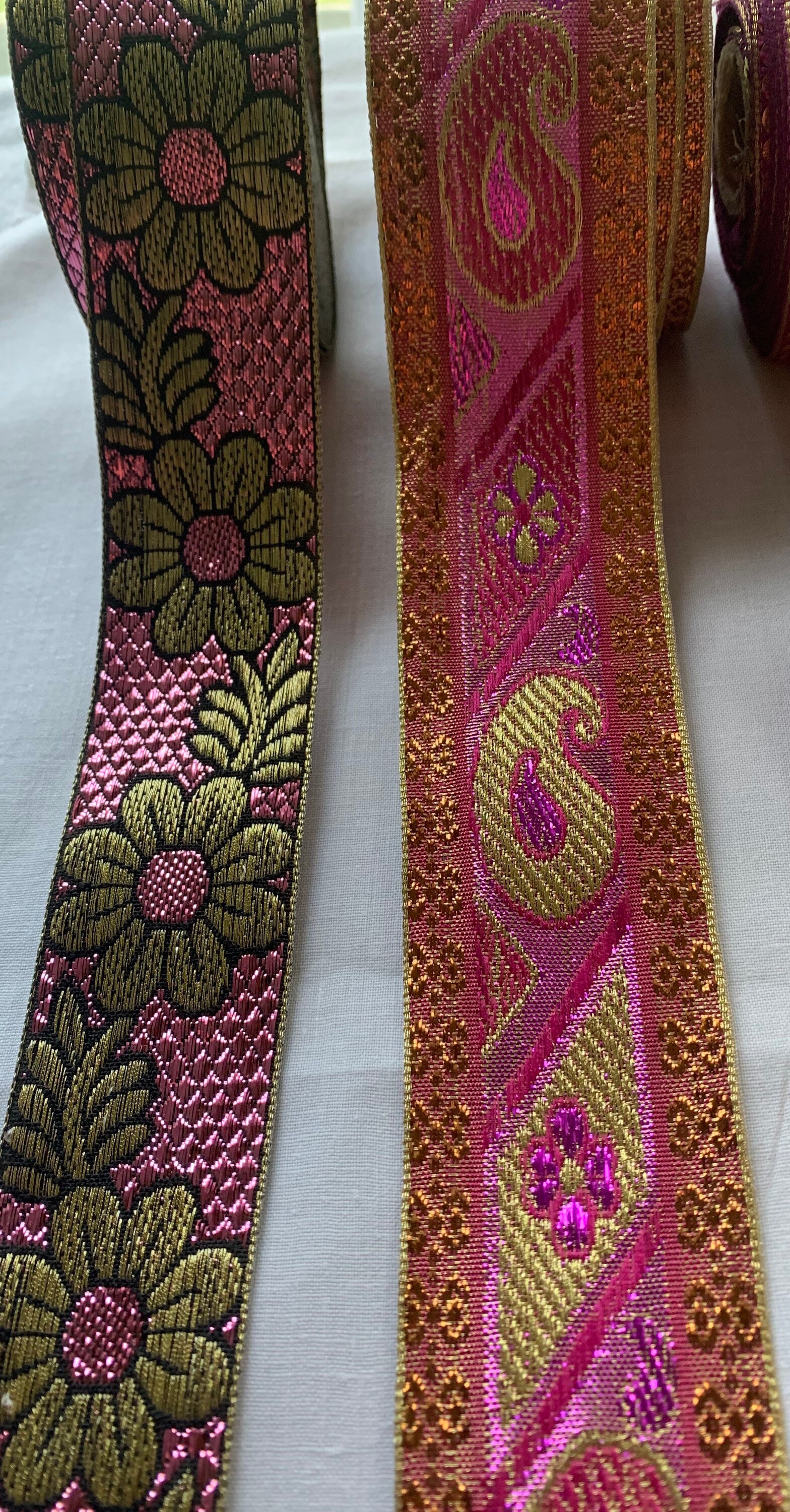 1 Yard Brocade Fabric Trim-grosgrain Ribbon Trim-floral Design | Etsy