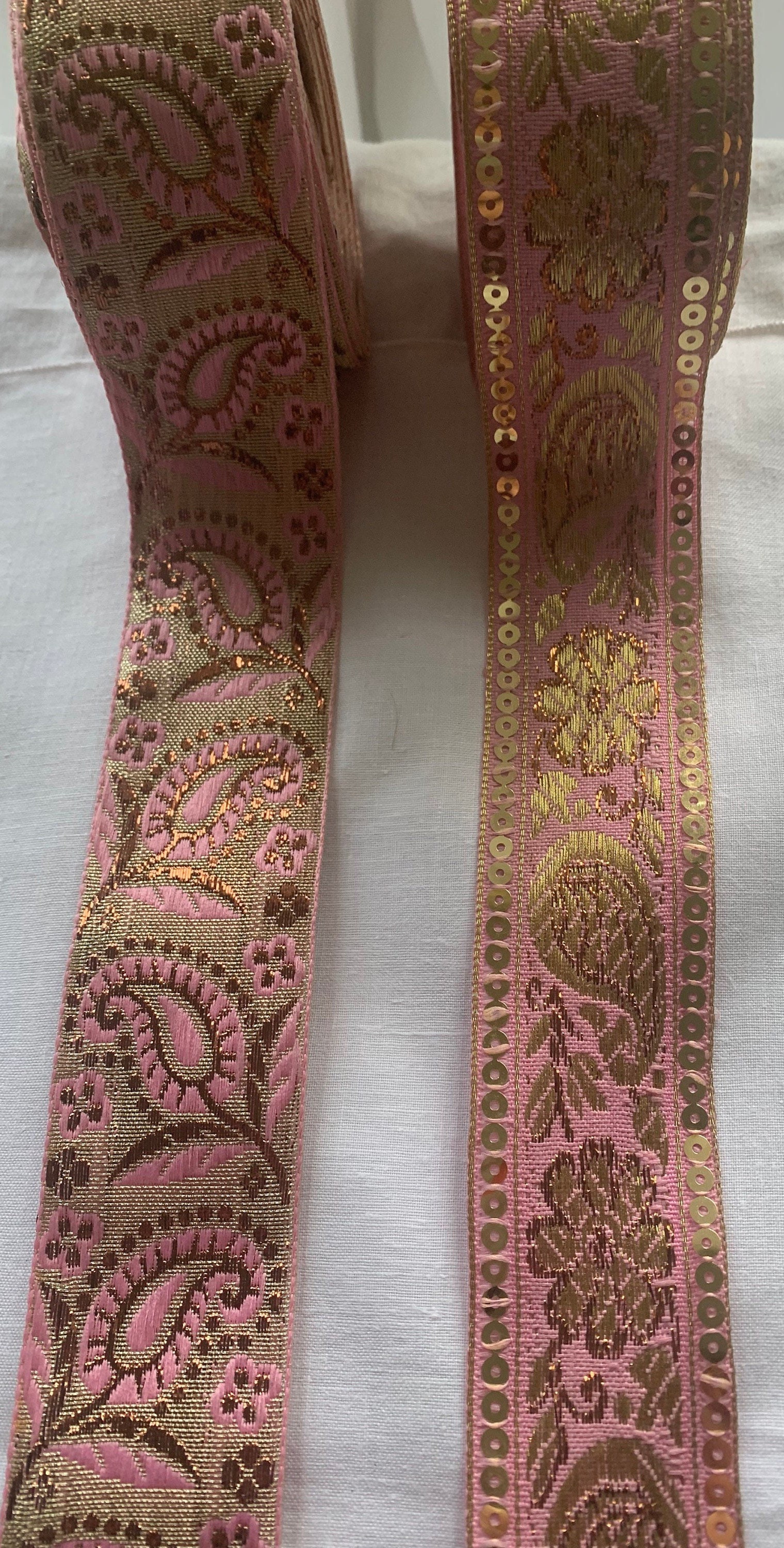 1 Yard Brocade Fabric Trim-pink Grosgrain Ribbon Trim-floral - Etsy