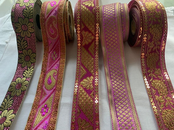 1 Yard Brocade Fabric Trim-grosgrain Ribbon Trim-floral Design | Etsy