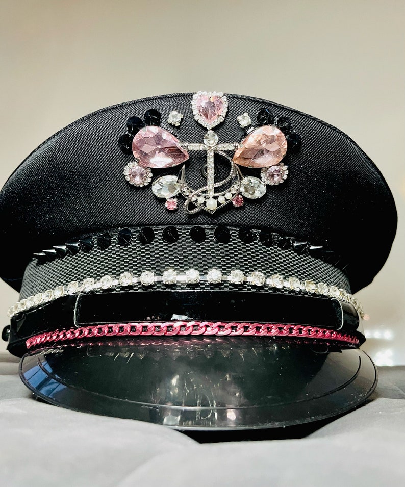 Goth Love Military Peaked Black Captain Hat With Gorgeous - Etsy