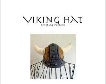Knitting Pattern Horned Viking Hat With Braids, Viking Helmet Knitting ...