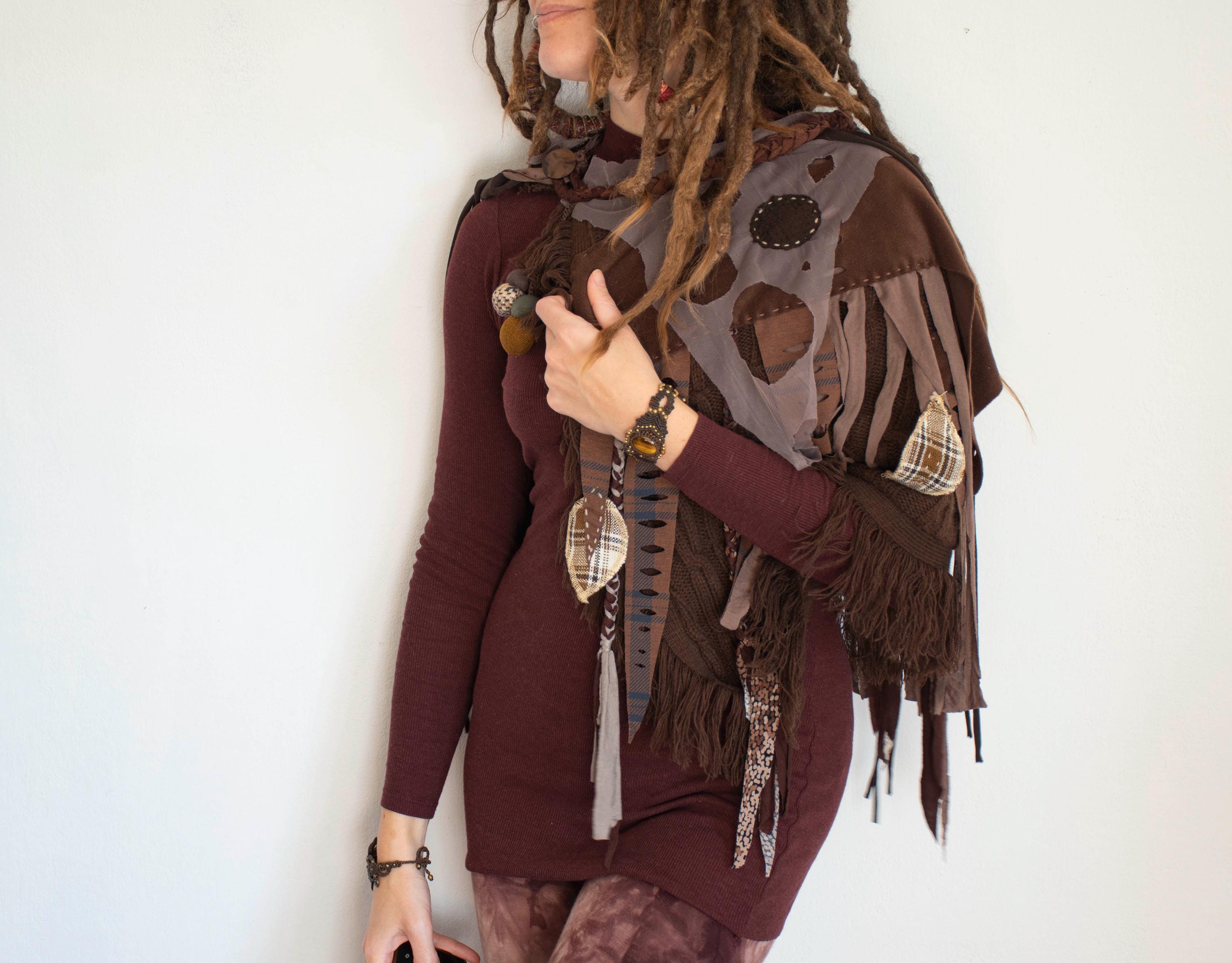 Brown Tattered Woodland Shoulder Cape, Postapocalyptic Distressed Cape ...