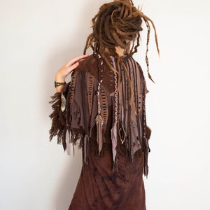 Brown Tattered Woodland Shoulder Cape, Postapocalyptic Distressed Cape ...