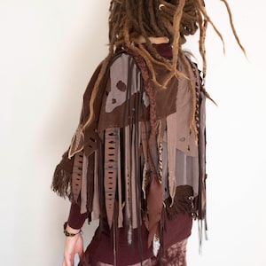 Brown Tattered Woodland Shoulder Cape, Postapocalyptic Distressed Cape ...