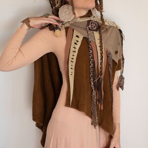 Brown Tattered Woodland Shoulder Cape, Postapocalyptic Distressed Cape ...