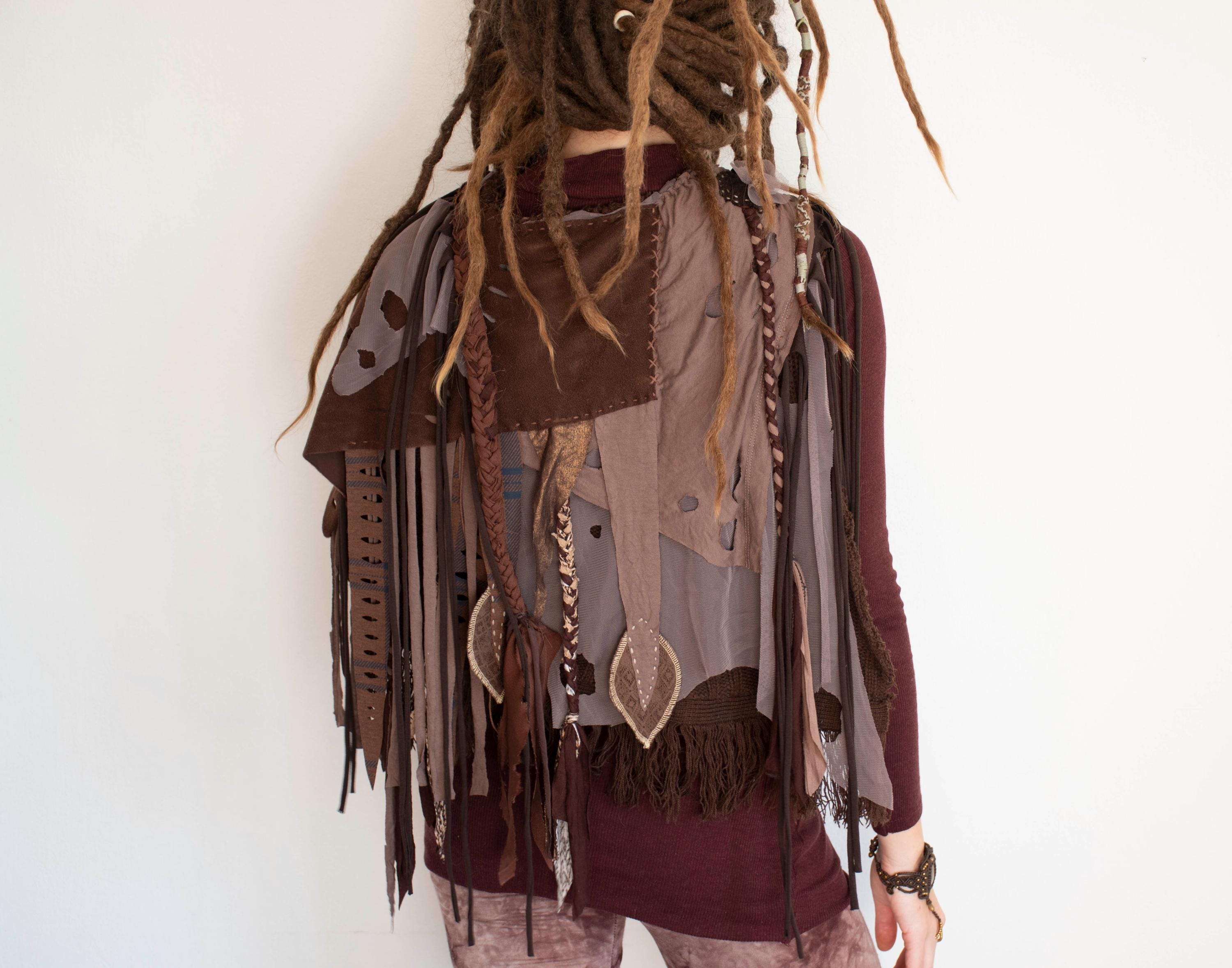 Brown Tattered Woodland Shoulder Cape, Postapocalyptic Distressed Cape ...