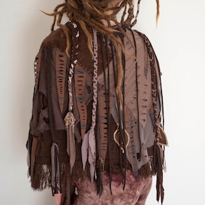 Brown Tattered Woodland Shoulder Cape, Postapocalyptic Distressed Cape ...