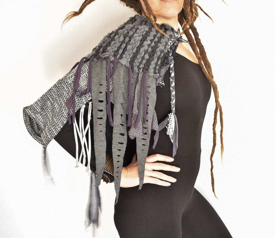 Gray and Silver Tattered Woodland Shoulder Cape, Postapocalyptic ...