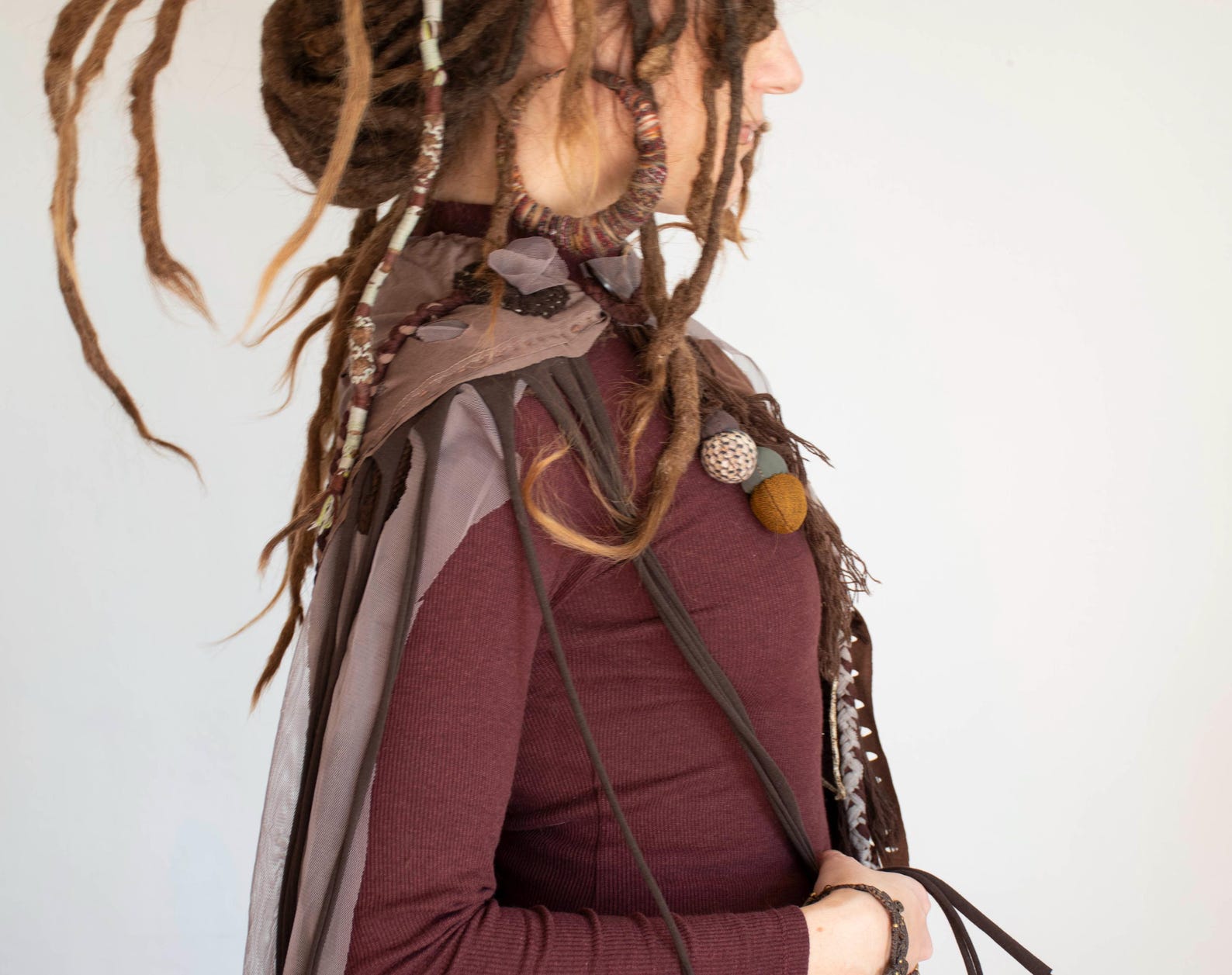 Brown Tattered Woodland Shoulder Cape, Postapocalyptic Distressed Cape ...