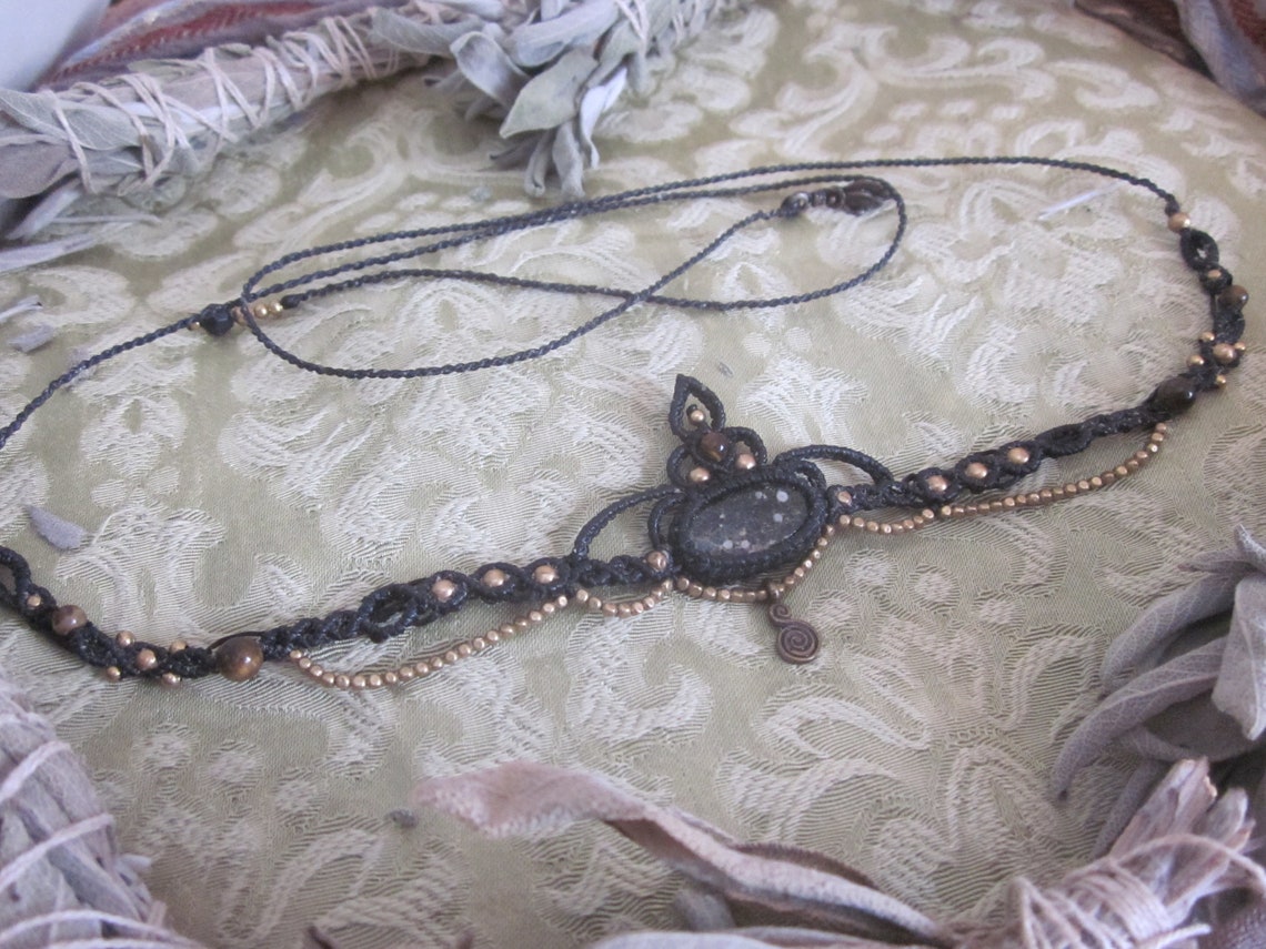 Black macrame gypsy crown tribal tiara goth head piece | Etsy