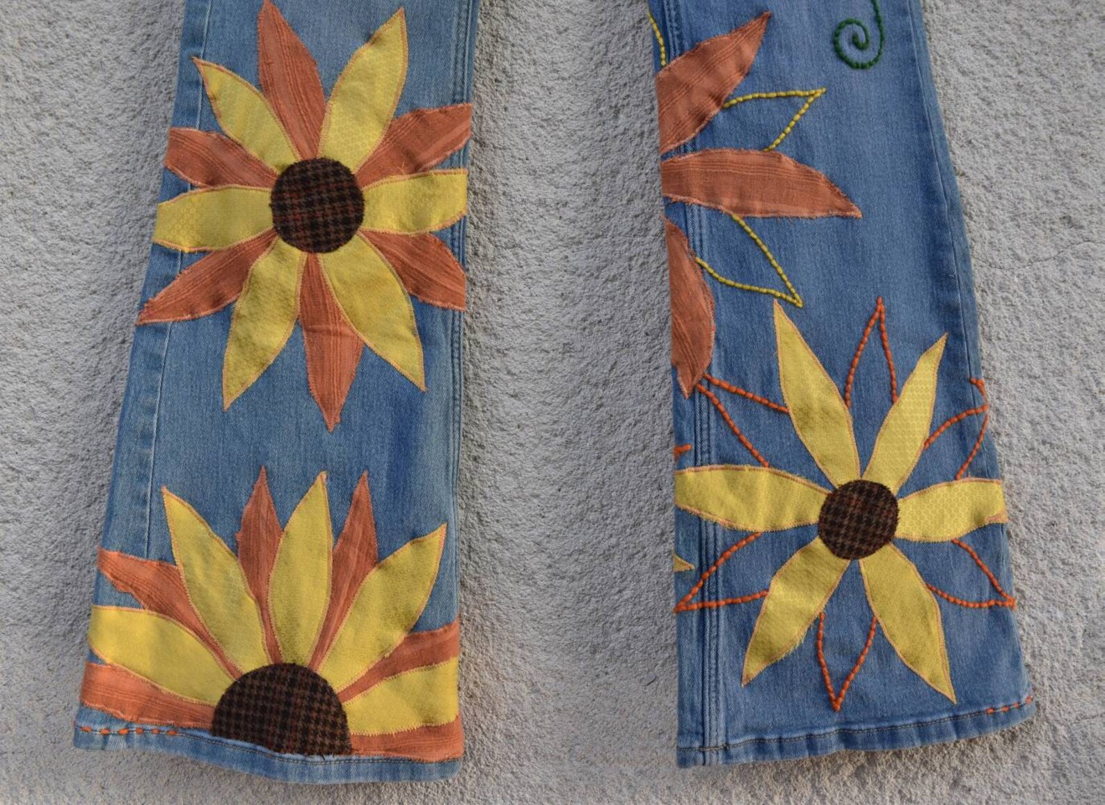 Sunflower Patchwork Pants Bell Bottom Jeans Hippie Pants - Etsy