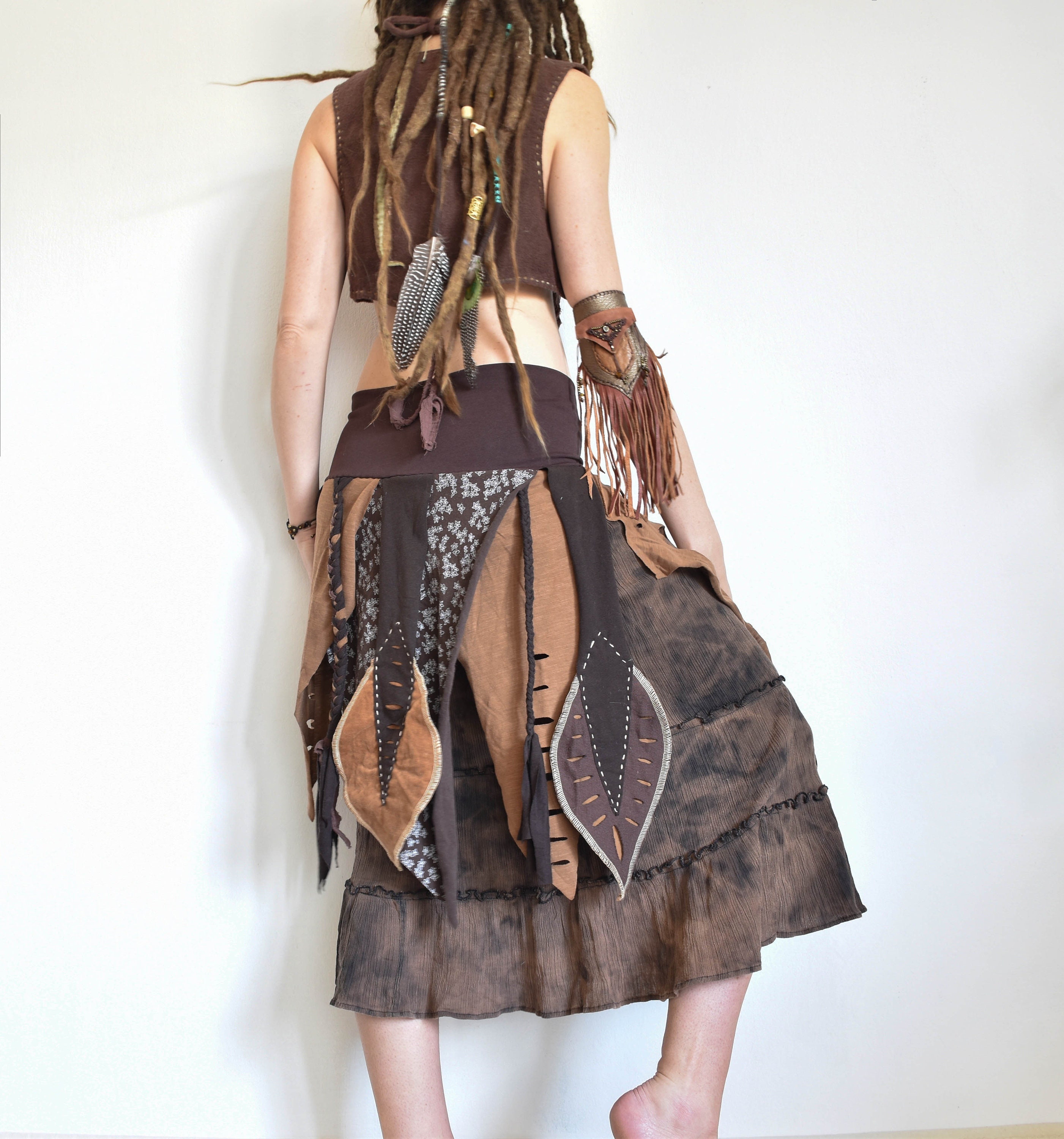Earthy Elven Skirt, Jungle Princess Tribal Clothing, Distressed Burner ...